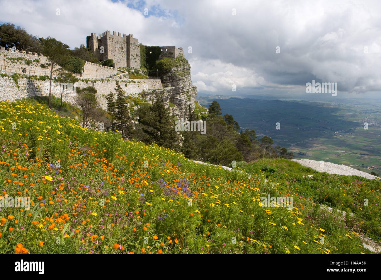 Italy, Sicily, Erice, Castello Tu Venere, Normannenkastell Stock Photo ...
