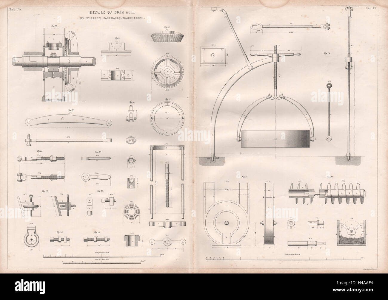 VICTORIAN ENGINEERING DRAWING. Details of corn mill. William Fairbairn ...