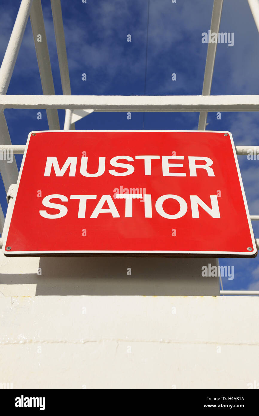 Sign, sample station, muster point, expedition ship, expedition ...