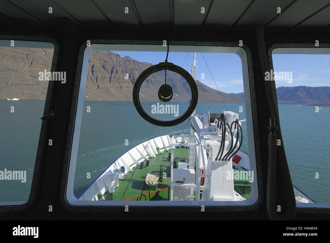 Bridge on expedition ship, Romer fjord, Greenland, the Arctic Stock ...