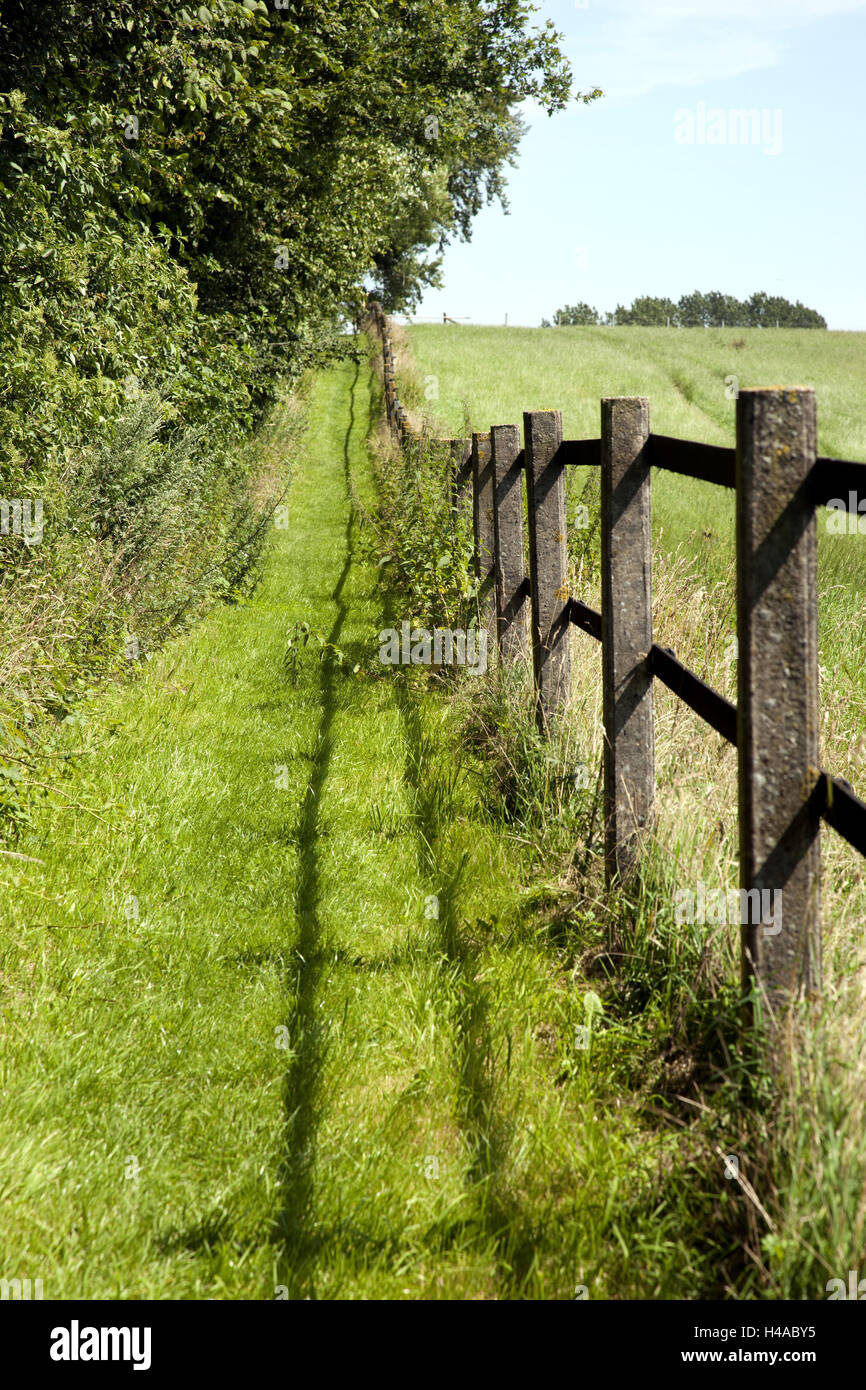 Fence, path, landscape, fields Stock Photo - Alamy