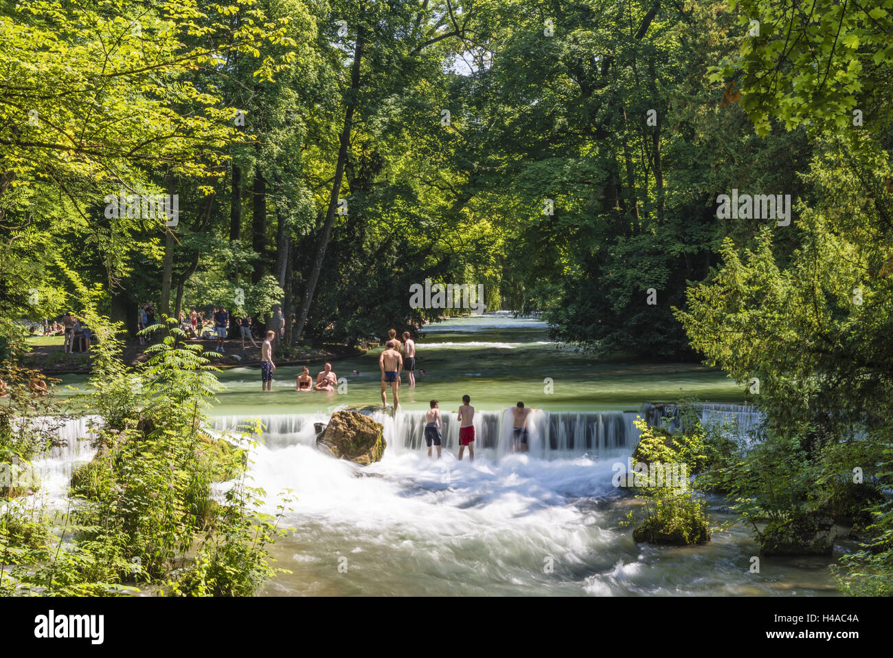 Germany, Bavaria, Upper Bavaria, Munich, English Garden, Schwabing Bach ...