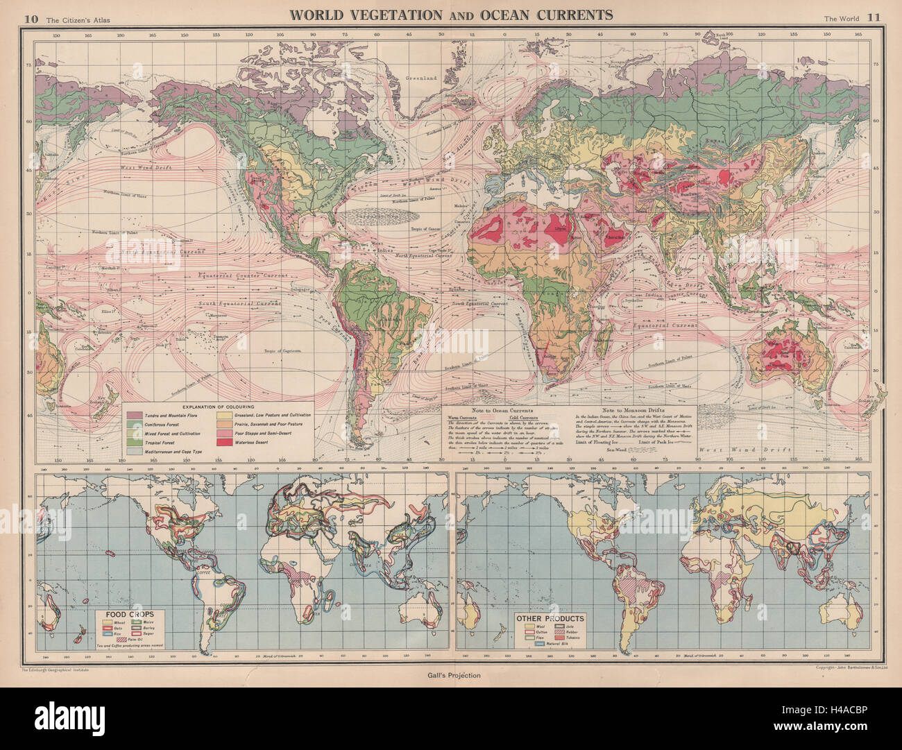 WORLD. Vegetation. Ocean Currents. Food crops. Agricultural commodities ...
