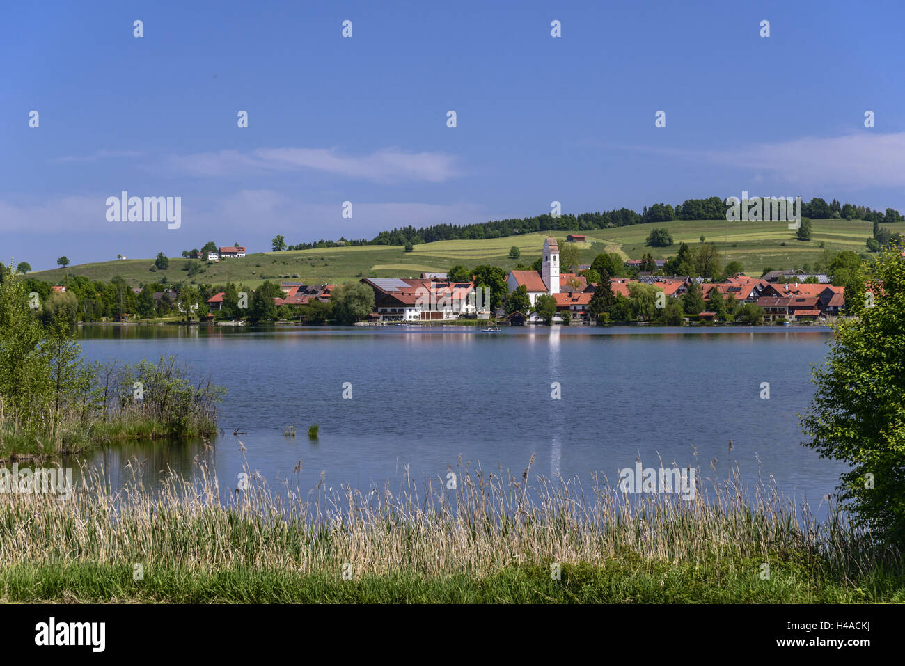 Germany, Bavaria, Upper Bavaria, priest's angle, Riegsee place, view at ...