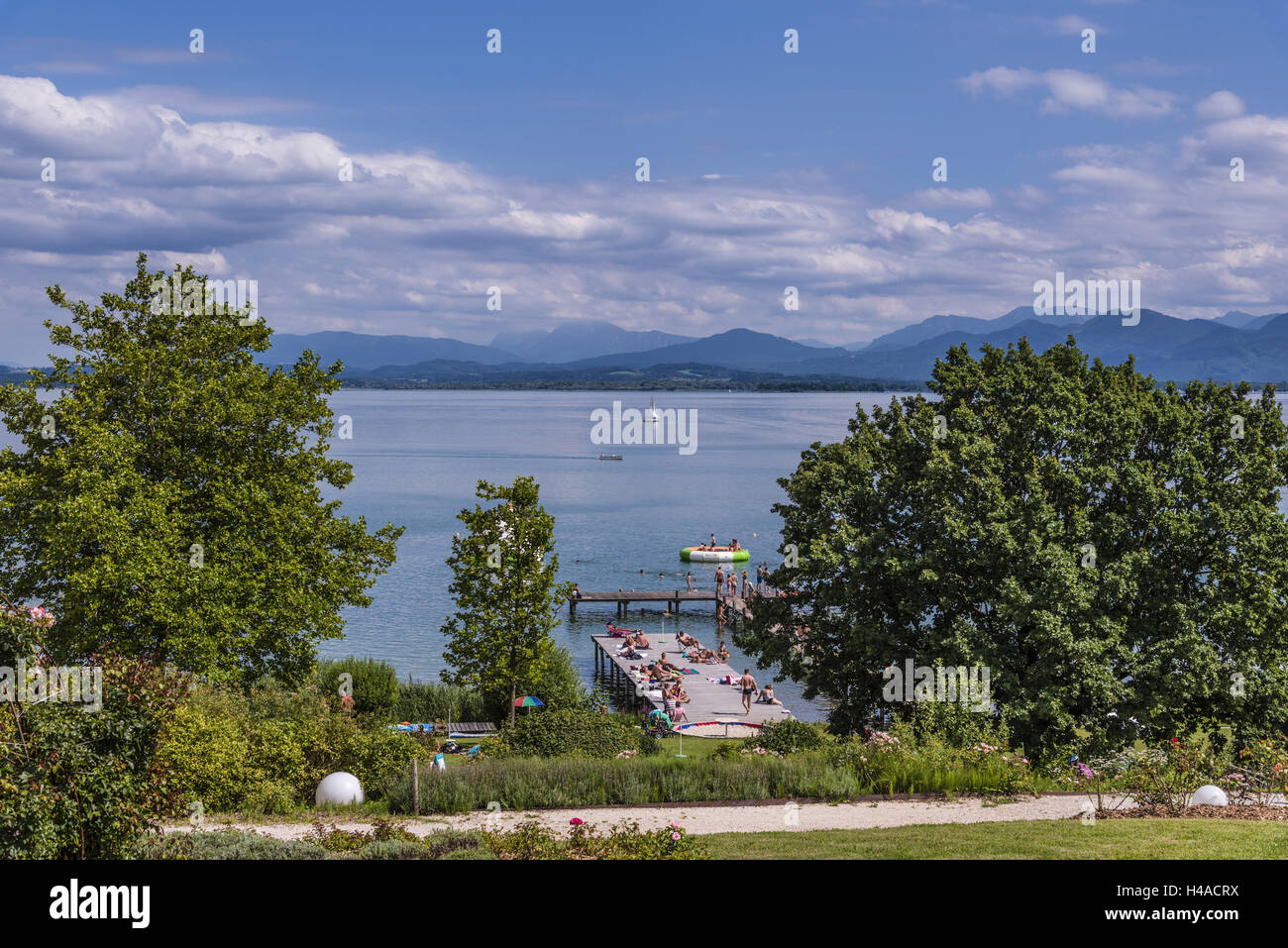 Germany, Bavaria, Upper Bavaria, Chiemgau, Gstadt in Lake Chiem, Lake ...