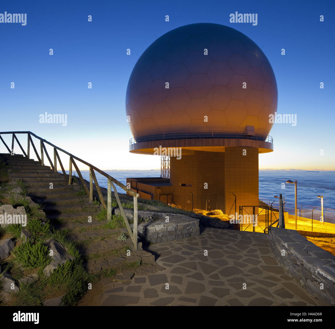 Observatory in the mountain Arieiro in the daybreak, Madeira, Portugal ...
