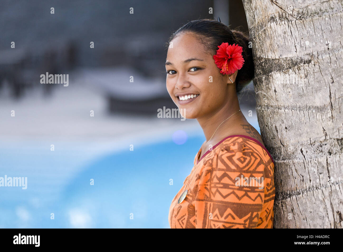 French Polynesia, woman, young, view camera, smile Stock Photo - Alamy