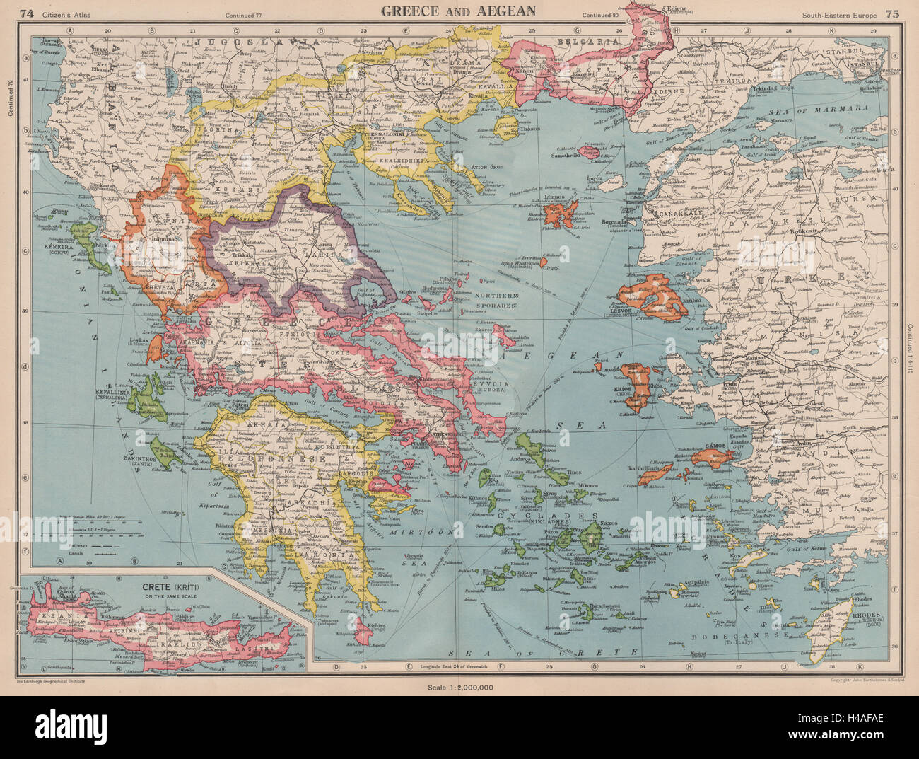 GREECE AND AEGEAN. Crete Cyclades Sporades Dodecanese &c. BARTHOLOMEW ...