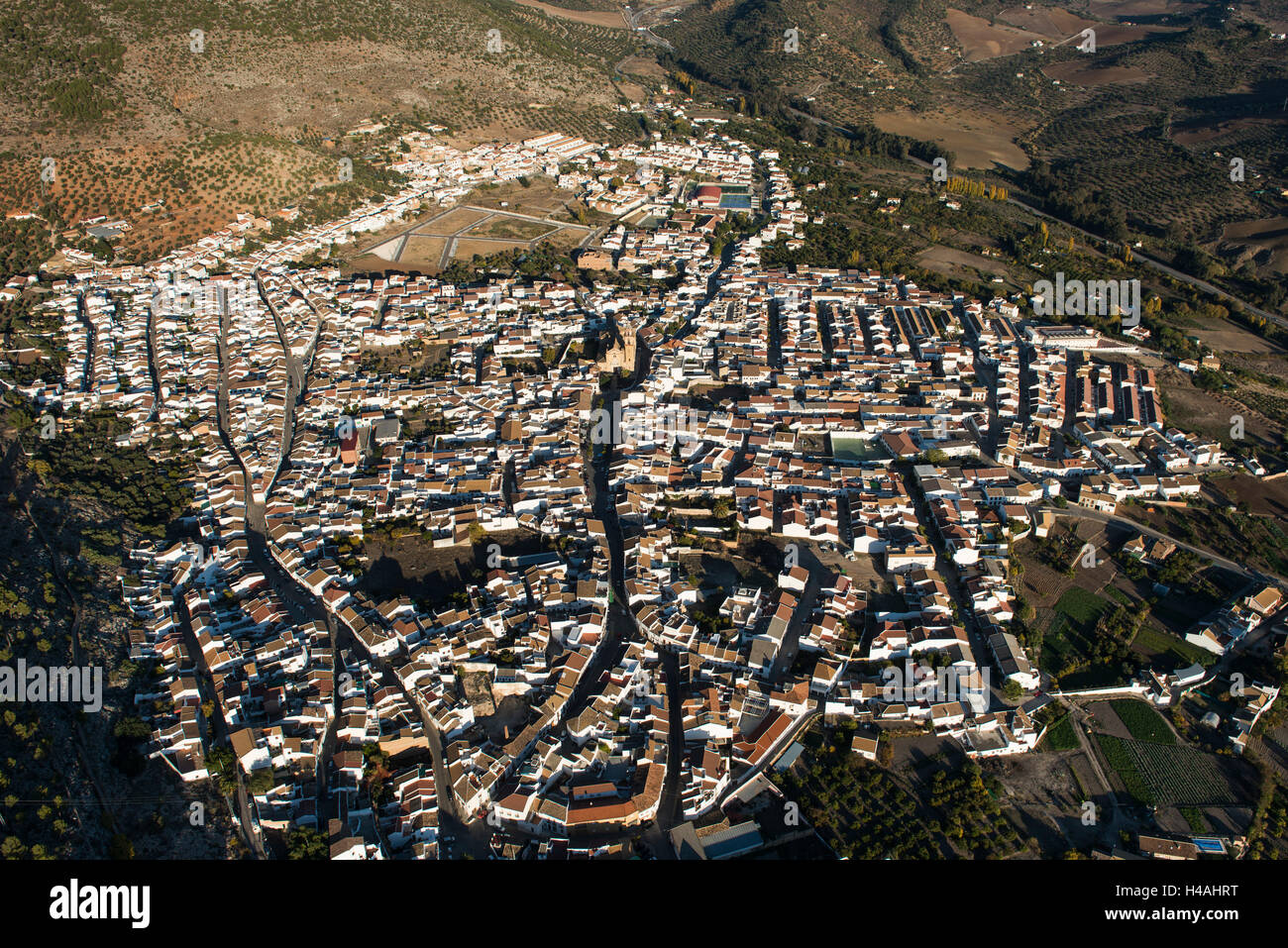 Algodonales, Andalusia, old town, town centre, aerial shot, white ...