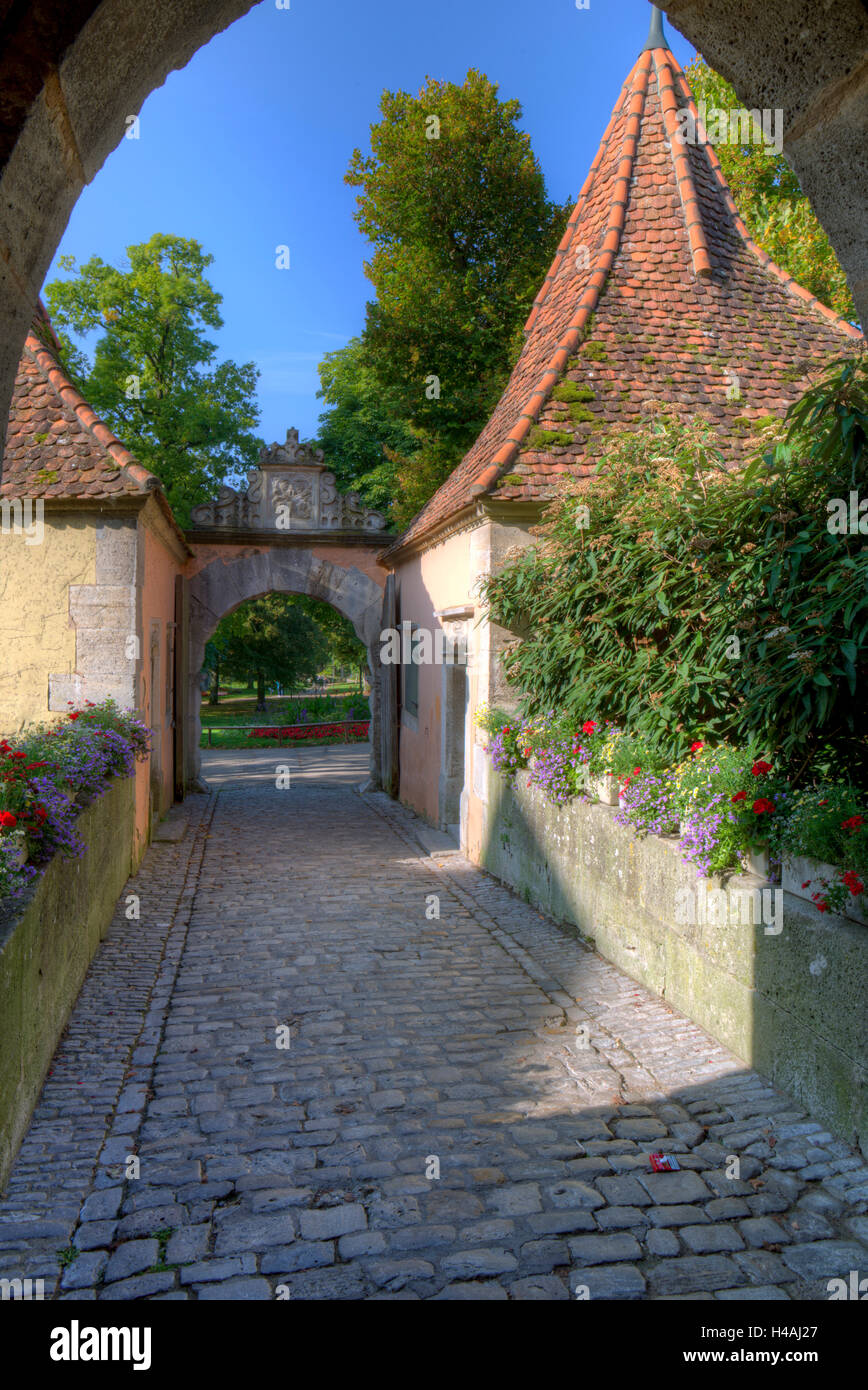 View through the castle gate to the castle garden in Rothenburg ob der ...