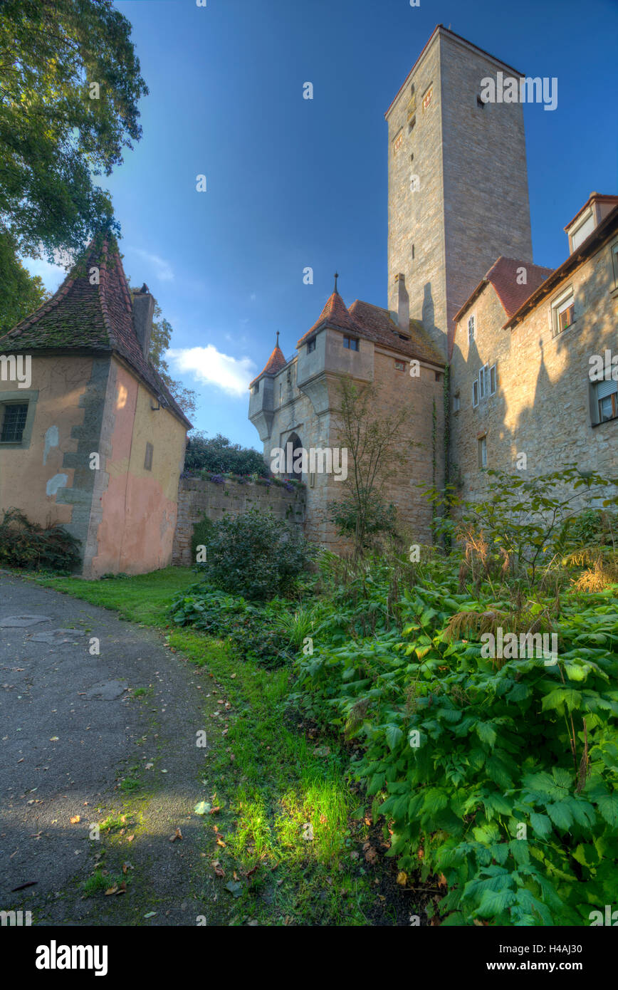 Castle gate and castle garden in Rothenburg ob der Tauber, Franconia ...