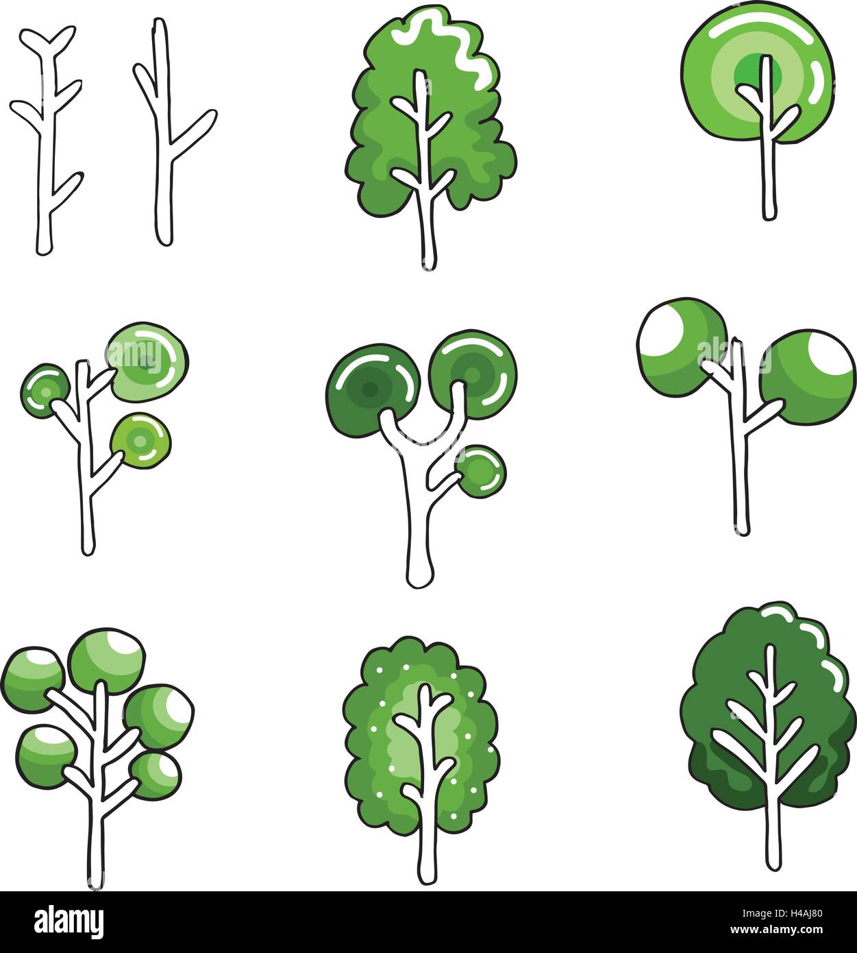 Various green tree in doodles Stock Vector Image & Art - Alamy