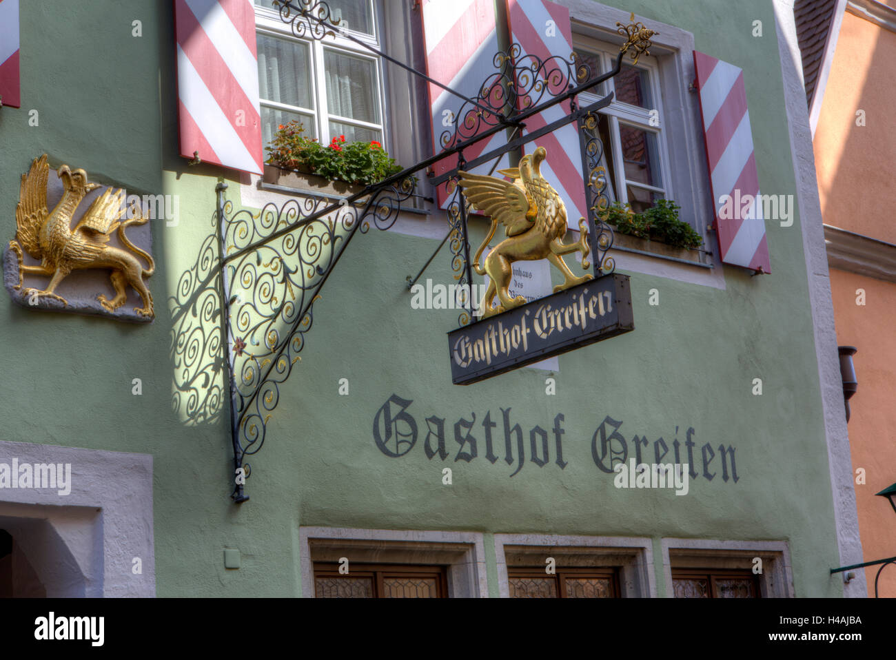 Inn Greifen, old blacksmithing art, guild symbol, in Rothenburg ob der ...
