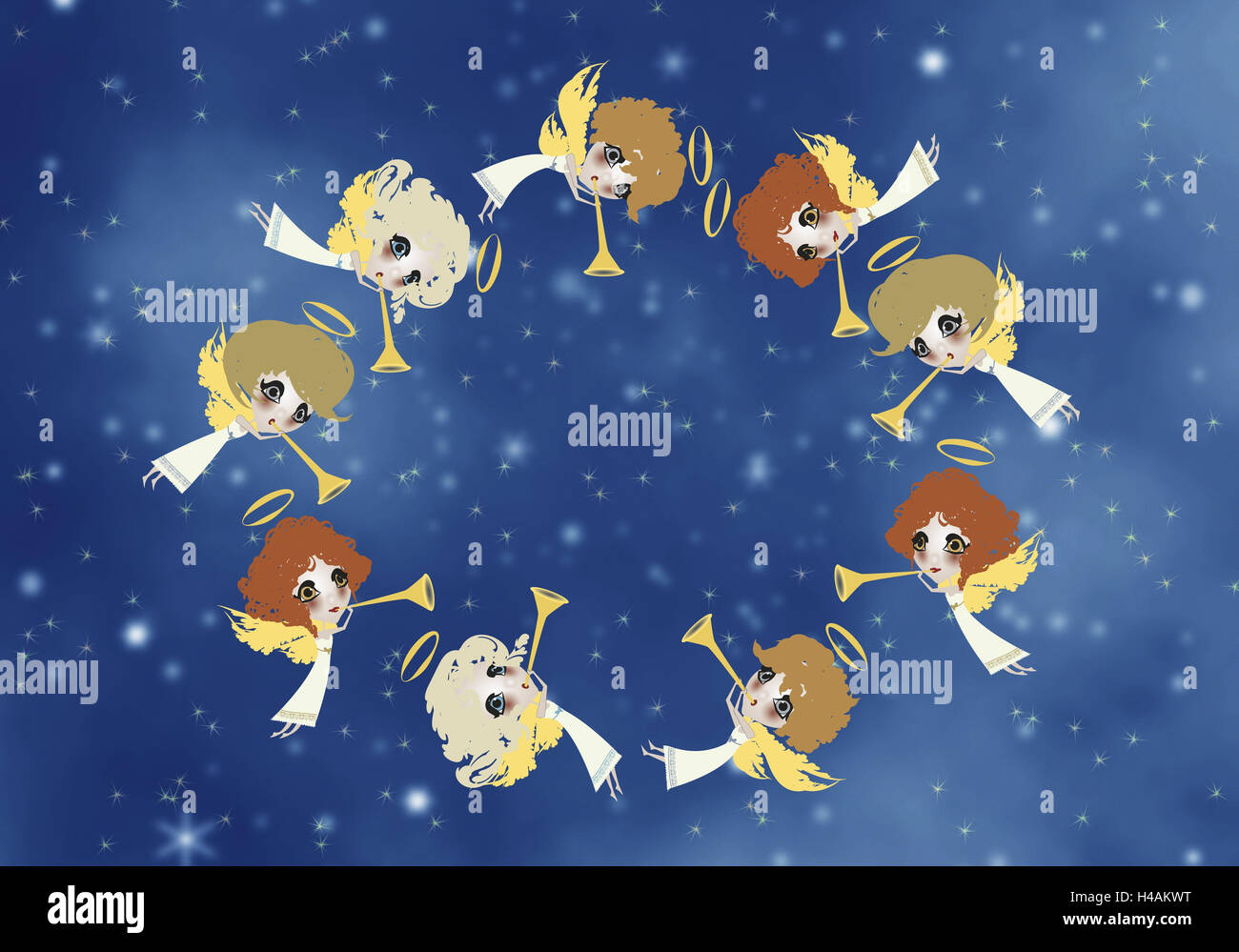 Illustration, sky, angel, nine, trumpets Stock Photo - Alamy