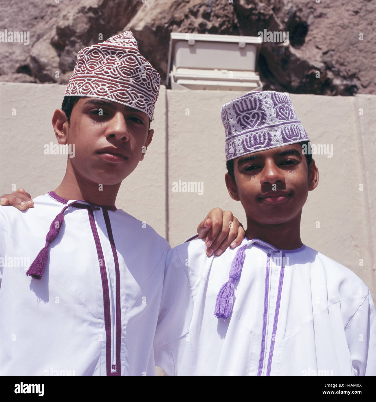 Oman, teenager, boy, two, view camera, portrait, person, seriously ...