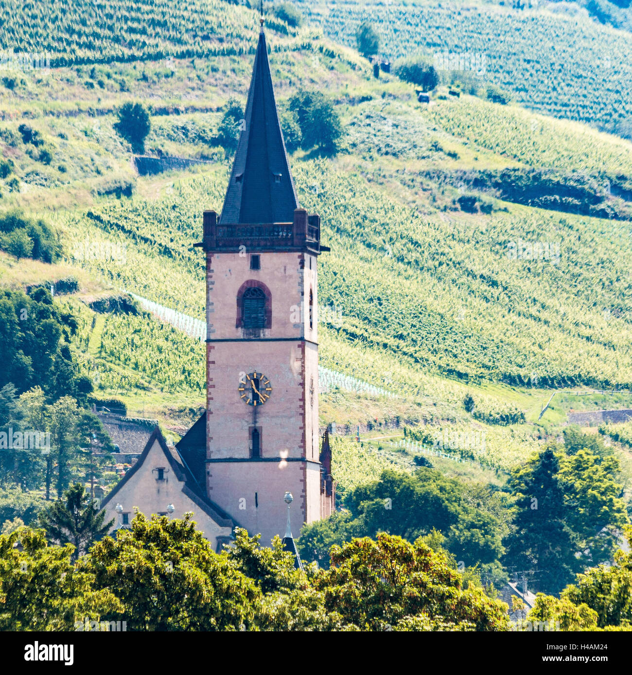 Pretty village with church, Rhine Gorge, Germany, Europe Stock Photo ...