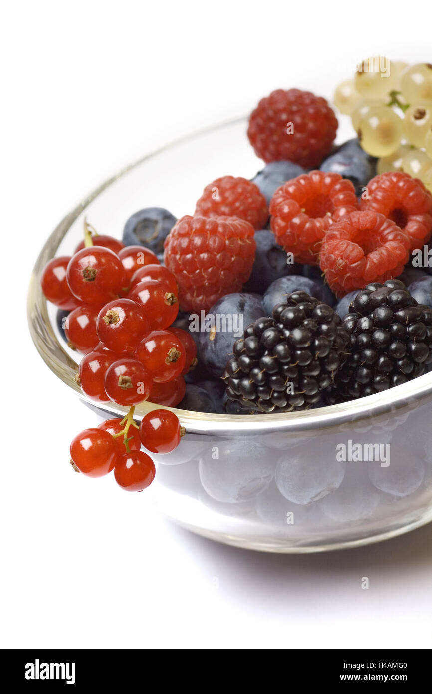 Glass peel, raspberries, blackberries, bilberries, currants, curled ...