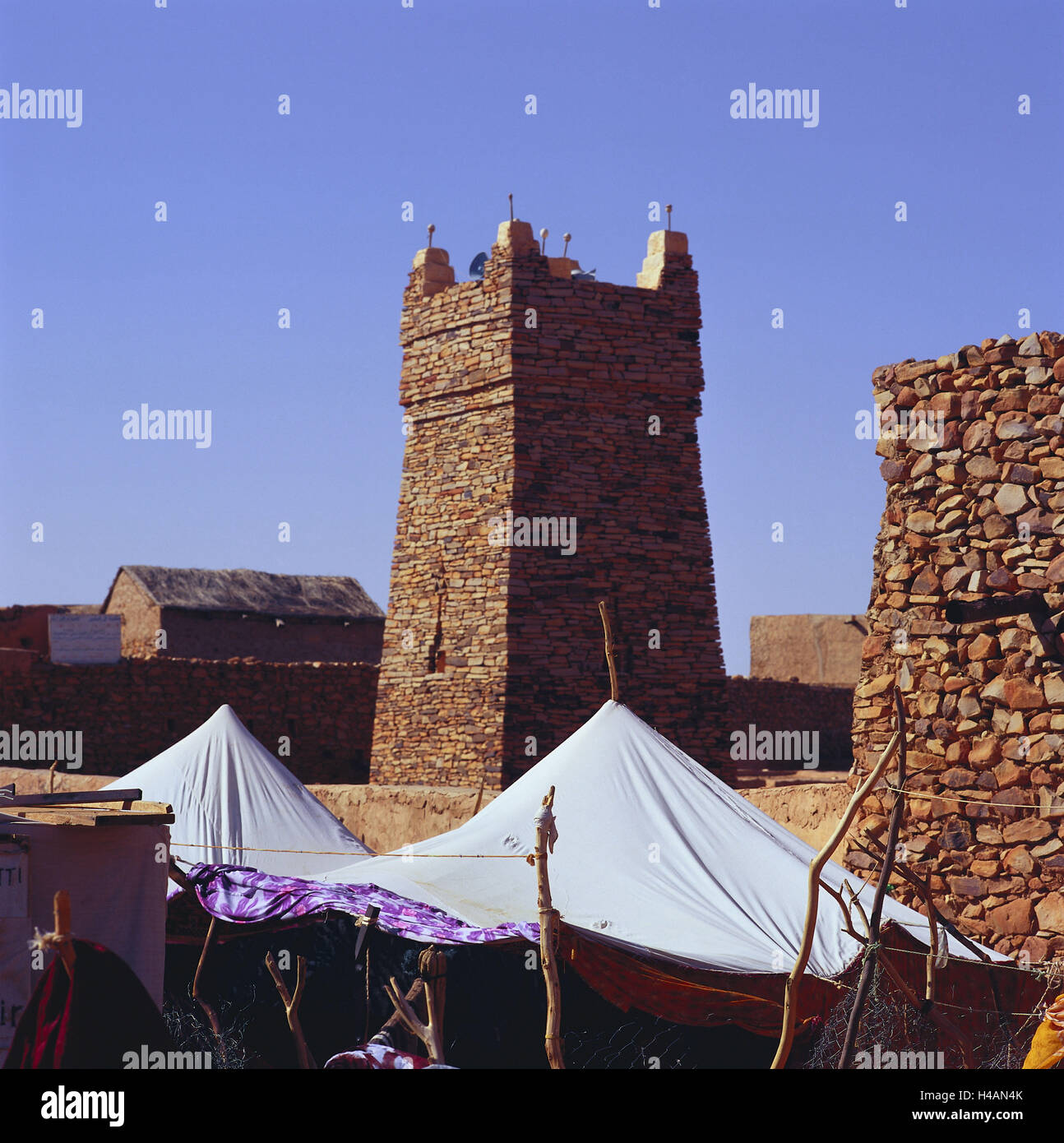 Mauritania, region Adrar, Chinguetti, Old Town, tents, Friday mosque ...