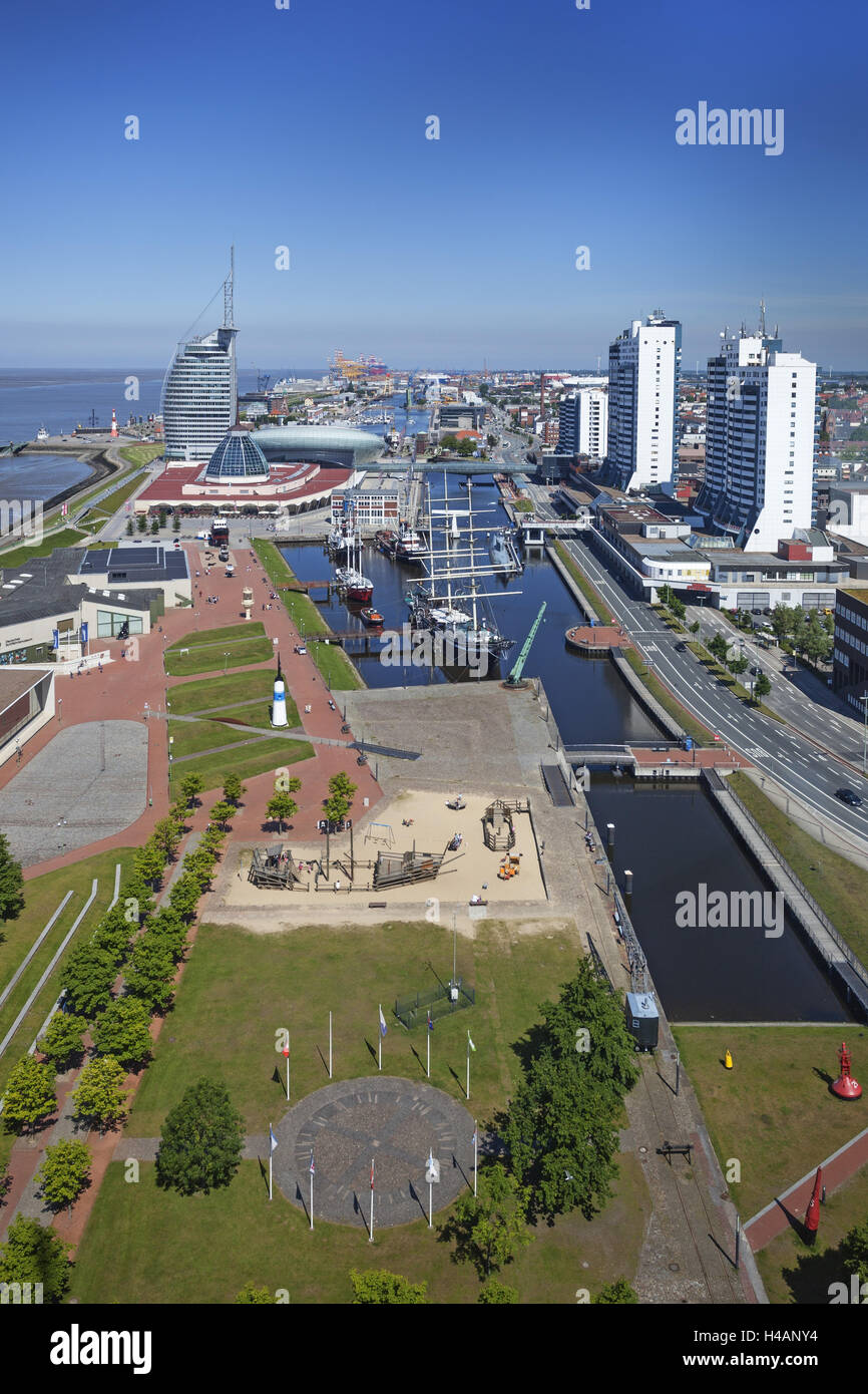 View of the directional radio tower on museum harbour, harbour ...