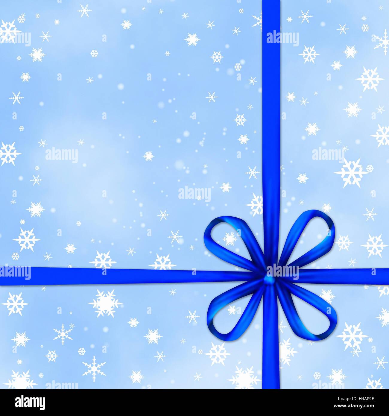 Illustration, present, light blue, ribbon, snowflakes Stock Photo - Alamy