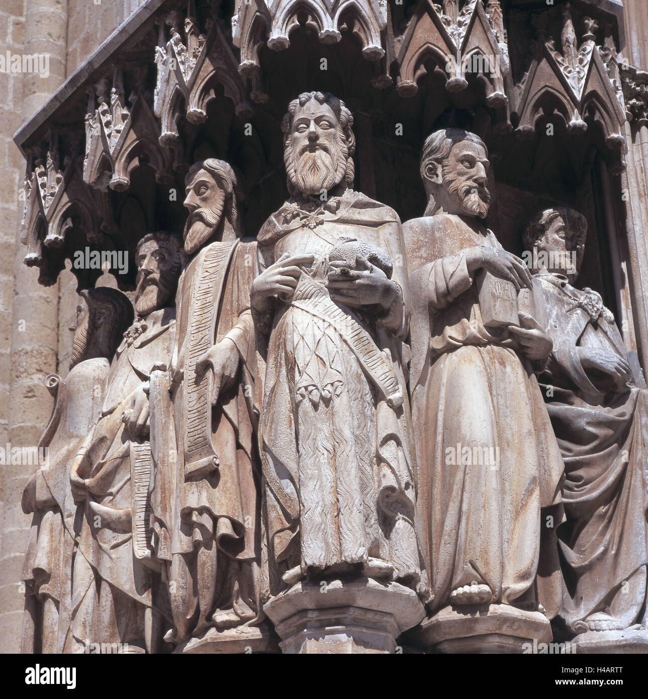 Spain, Catalonia, Tarragona, Cathedral of Santa Maria, portal, detail ...