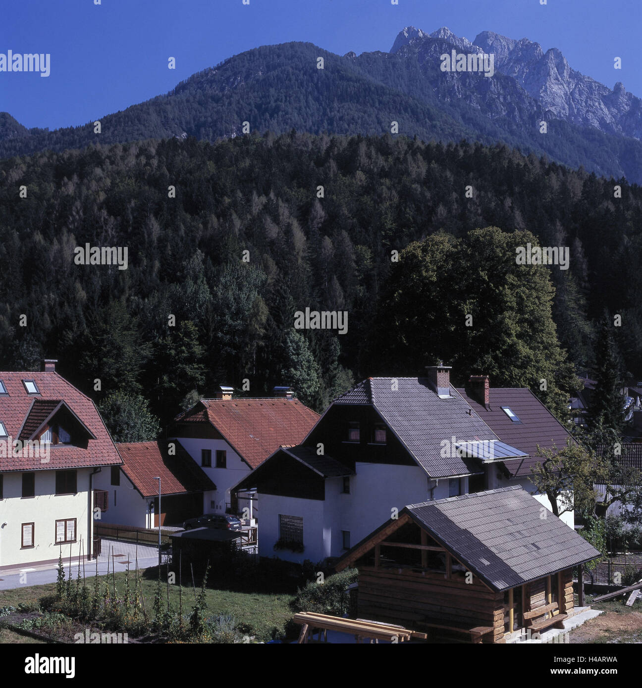 Slovenia, Upper Carniola, houses, mountains Stock Photo - Alamy