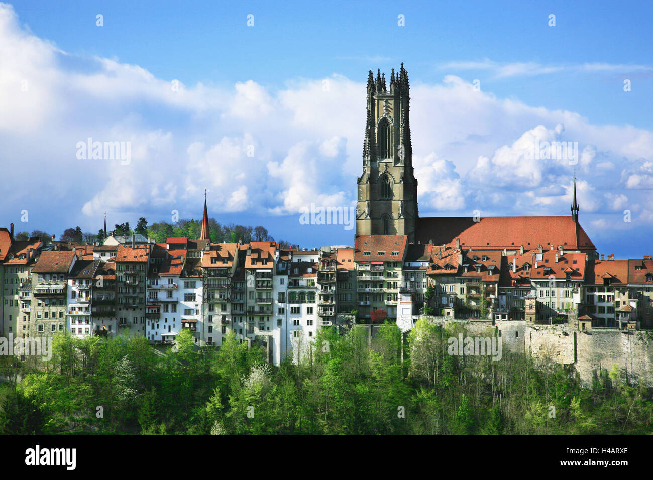 Switzerland, Fribourg on the Sarine River, view from the Old Town of ...
