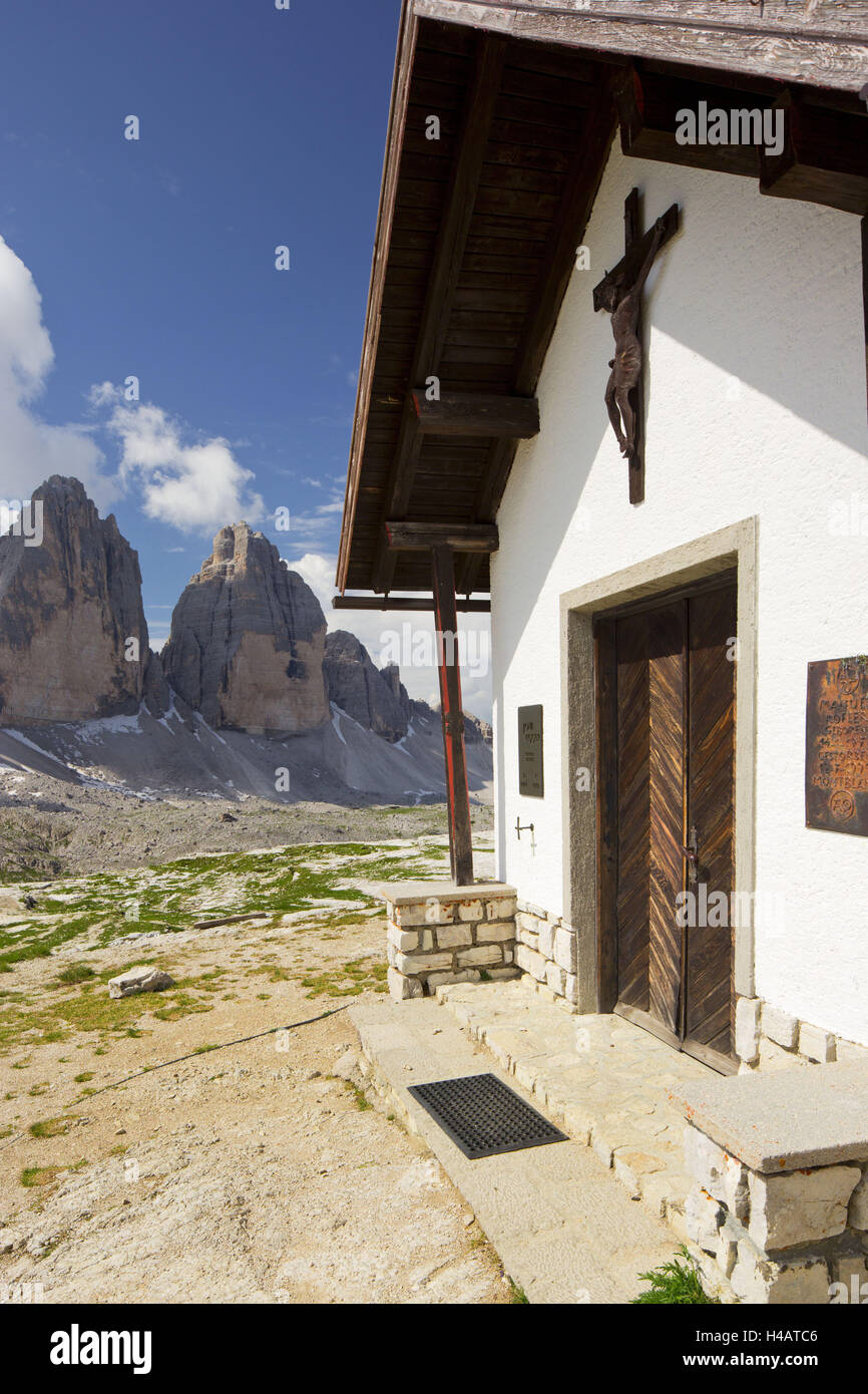 Chapel, Tre Cime di Lavaredo (Three merlons), South Tyrol, the ...