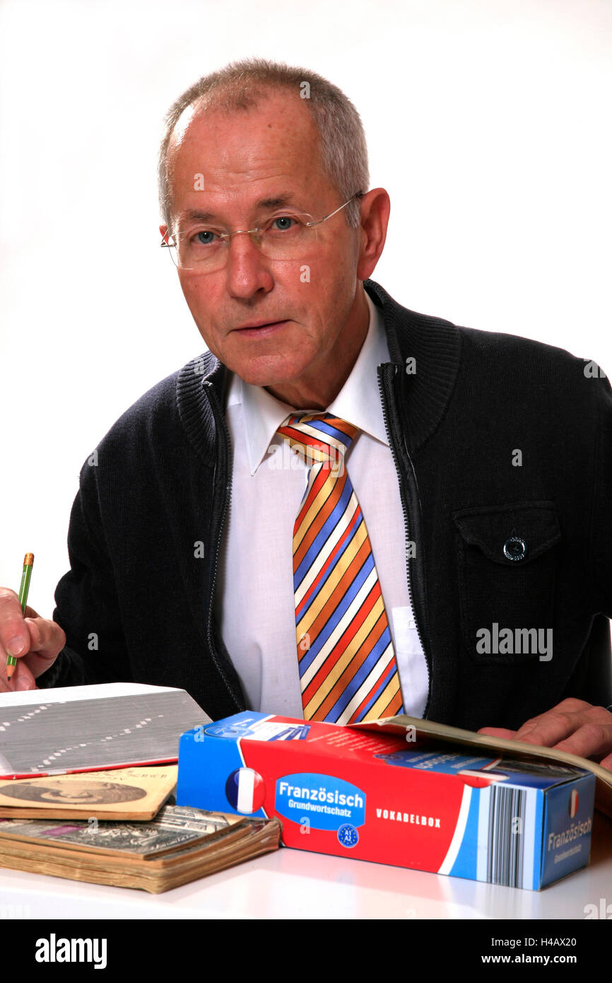 Man, interior, learning foreign language Stock Photo - Alamy