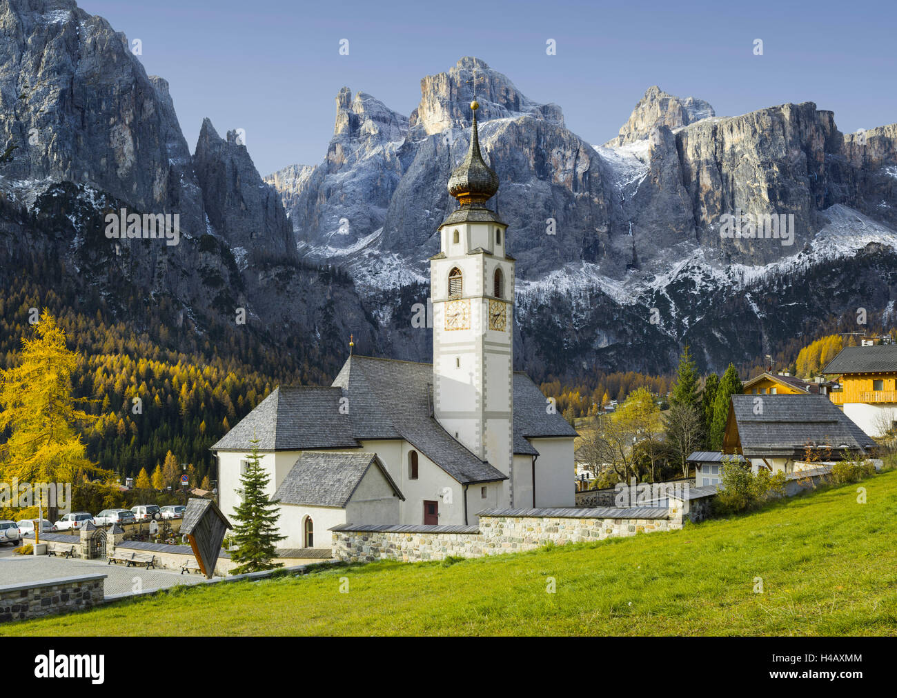 Colfosco church, Sella, South Tyrol, Alto Adige, the Dolomites, Italy ...