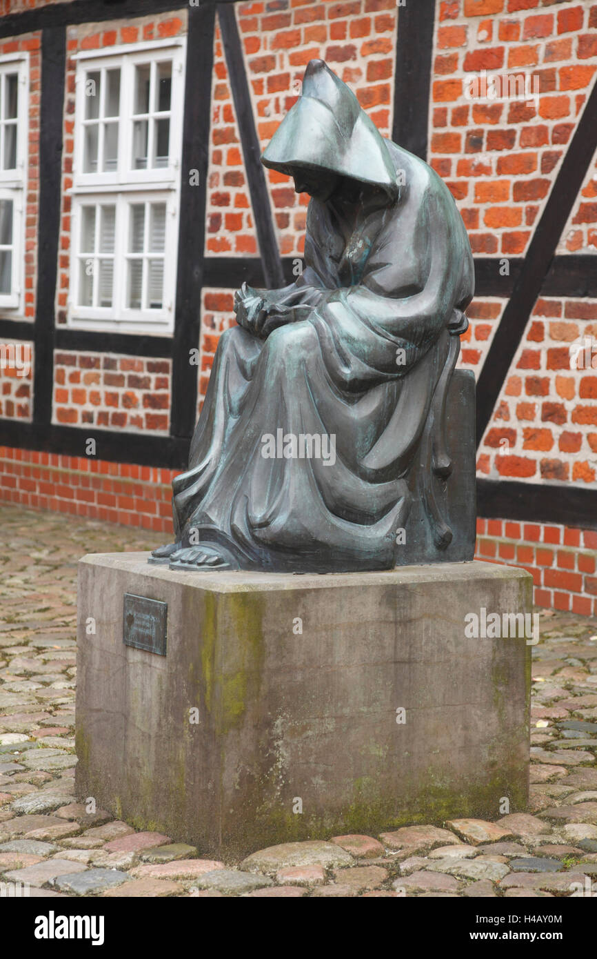 Germany, Lower Saxony, Stade, monument 'Franciscan monk' in front of ...