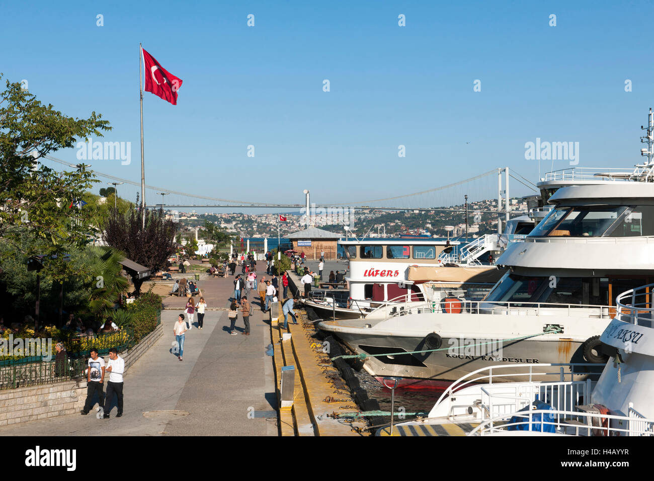 Turkey, Istanbul, Besiktas, promenade in the Besiktas pier, behind it ...