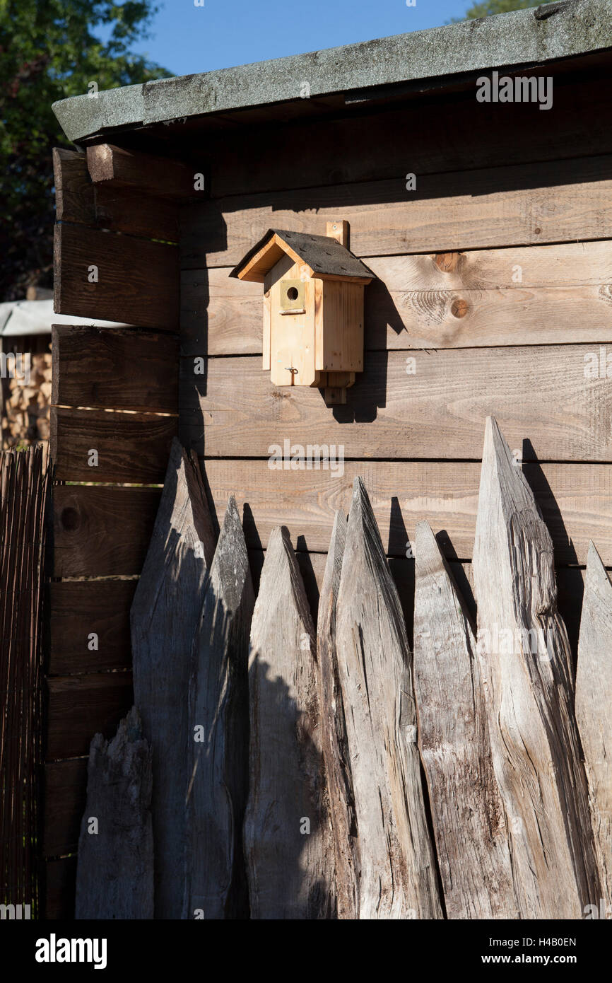 Bird house at wooden shed Stock Photo - Alamy
