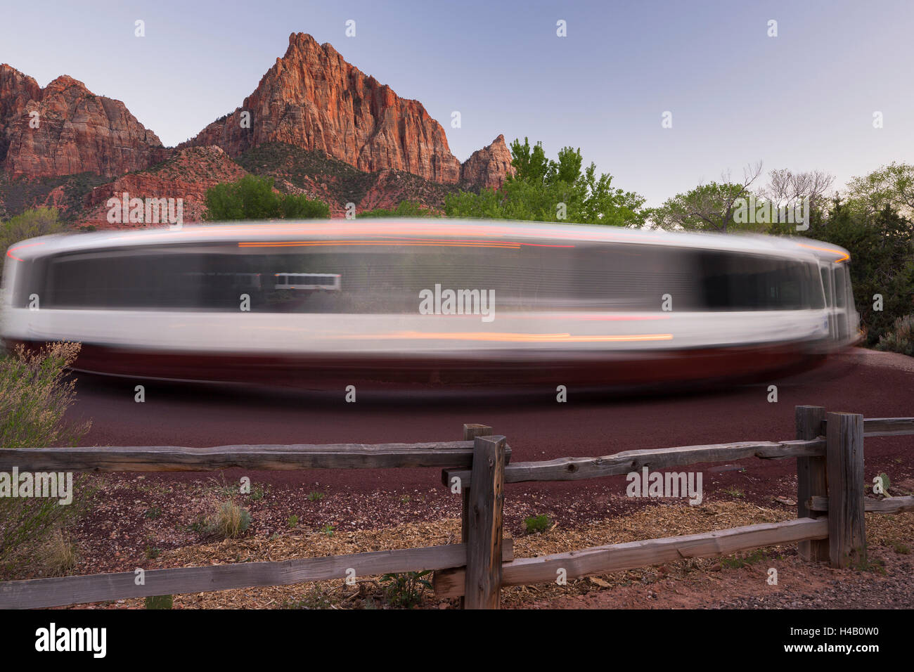 Bus stop, The Watchman, Zion National Park, Utah, USA Stock Photo - Alamy