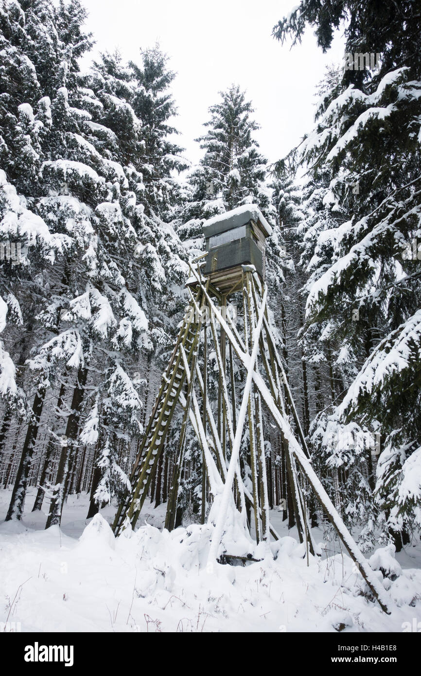 Raised hide in the snow Stock Photo - Alamy