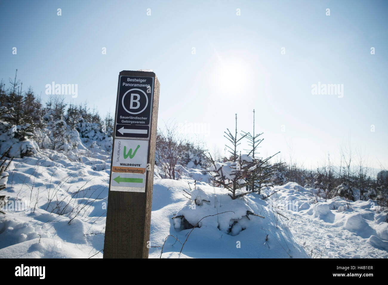 Footpath signpost in the snow Stock Photo - Alamy