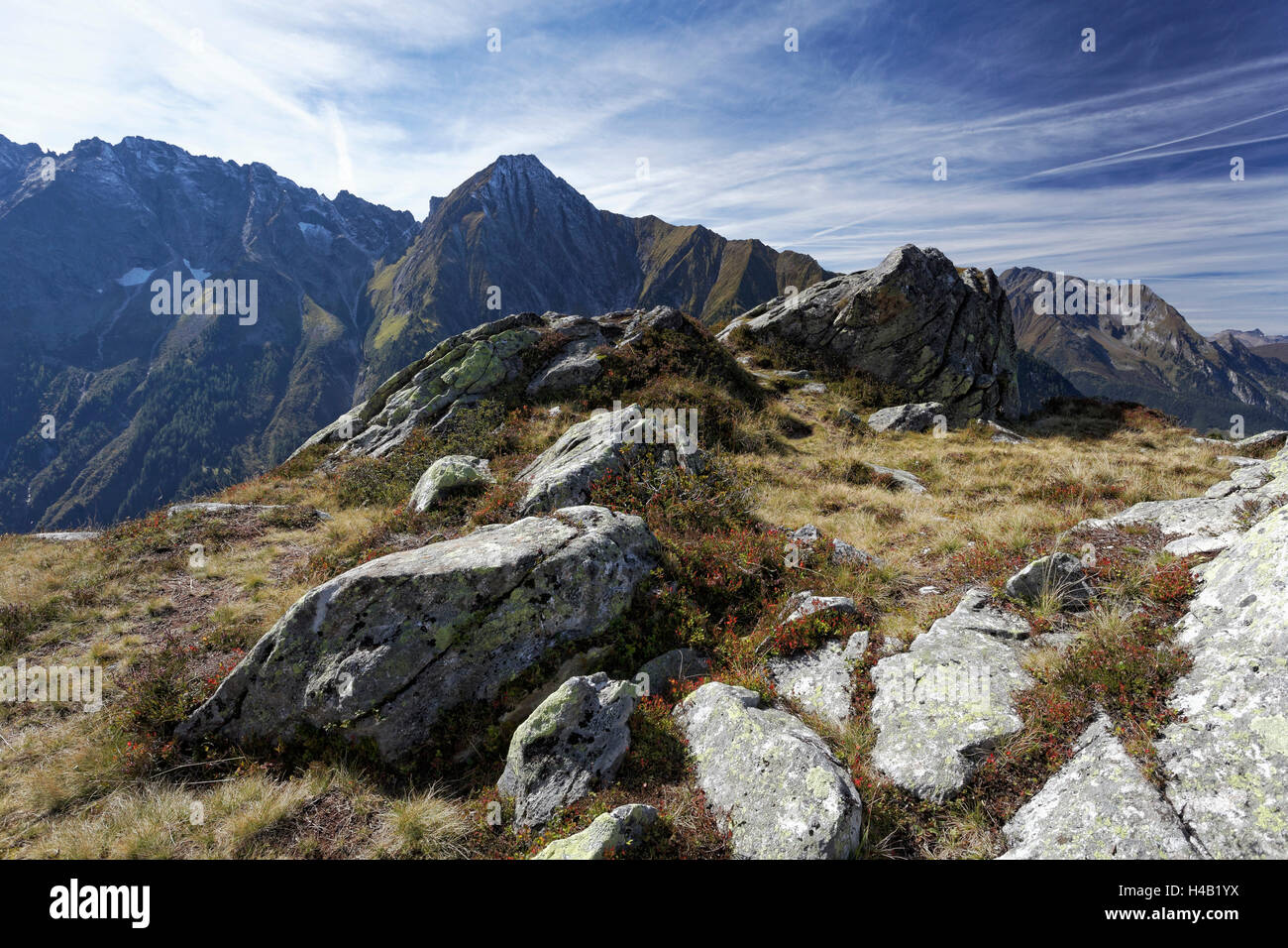 Alpine landscape on the Ahorn massif in the high mountain nature ...