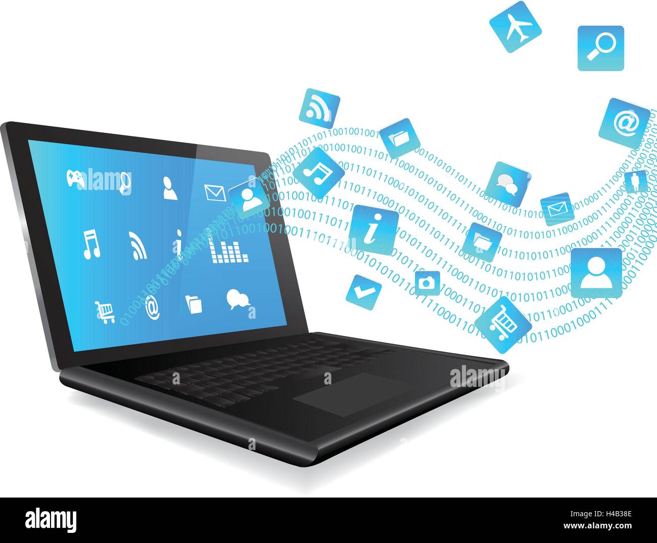 Application coming out of laptop on white background Stock Vector Image ...