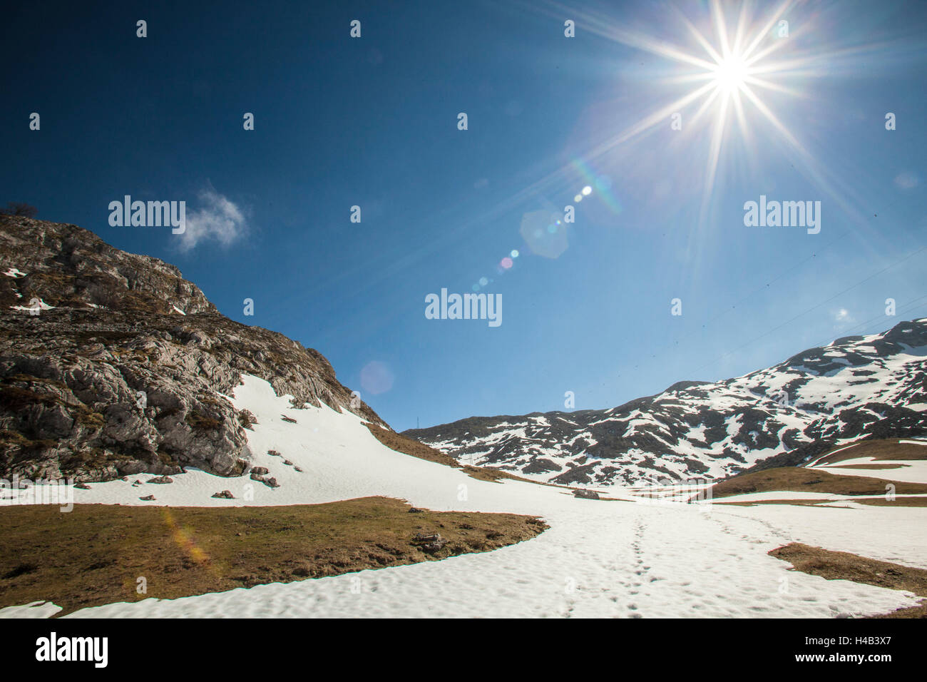lightly snowy mountains, scenery, trekking, summer, spring, path, way ...