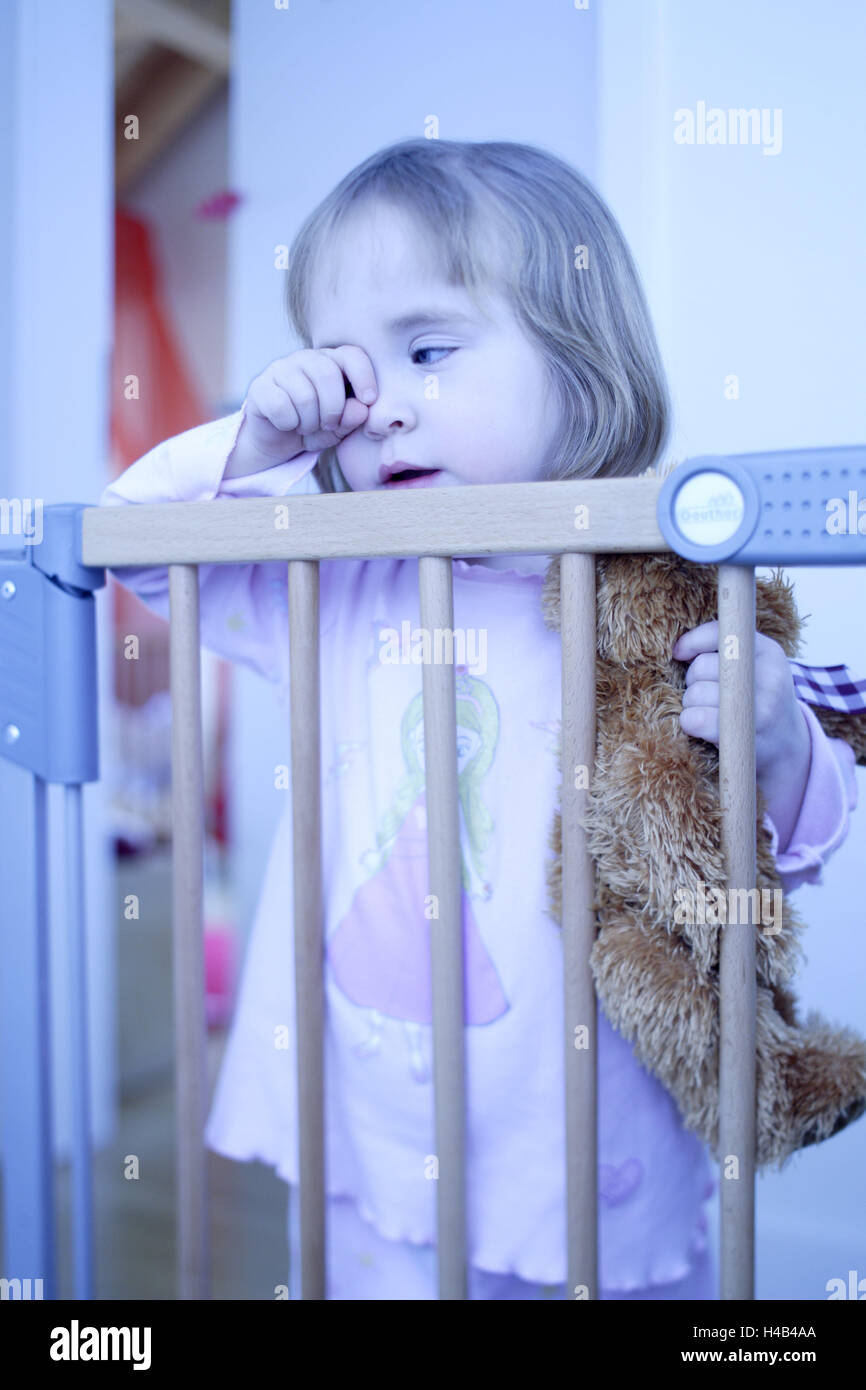 Child, girl, sleepwalking, 4-6 years, alone, lonely, hall, door, openly ...