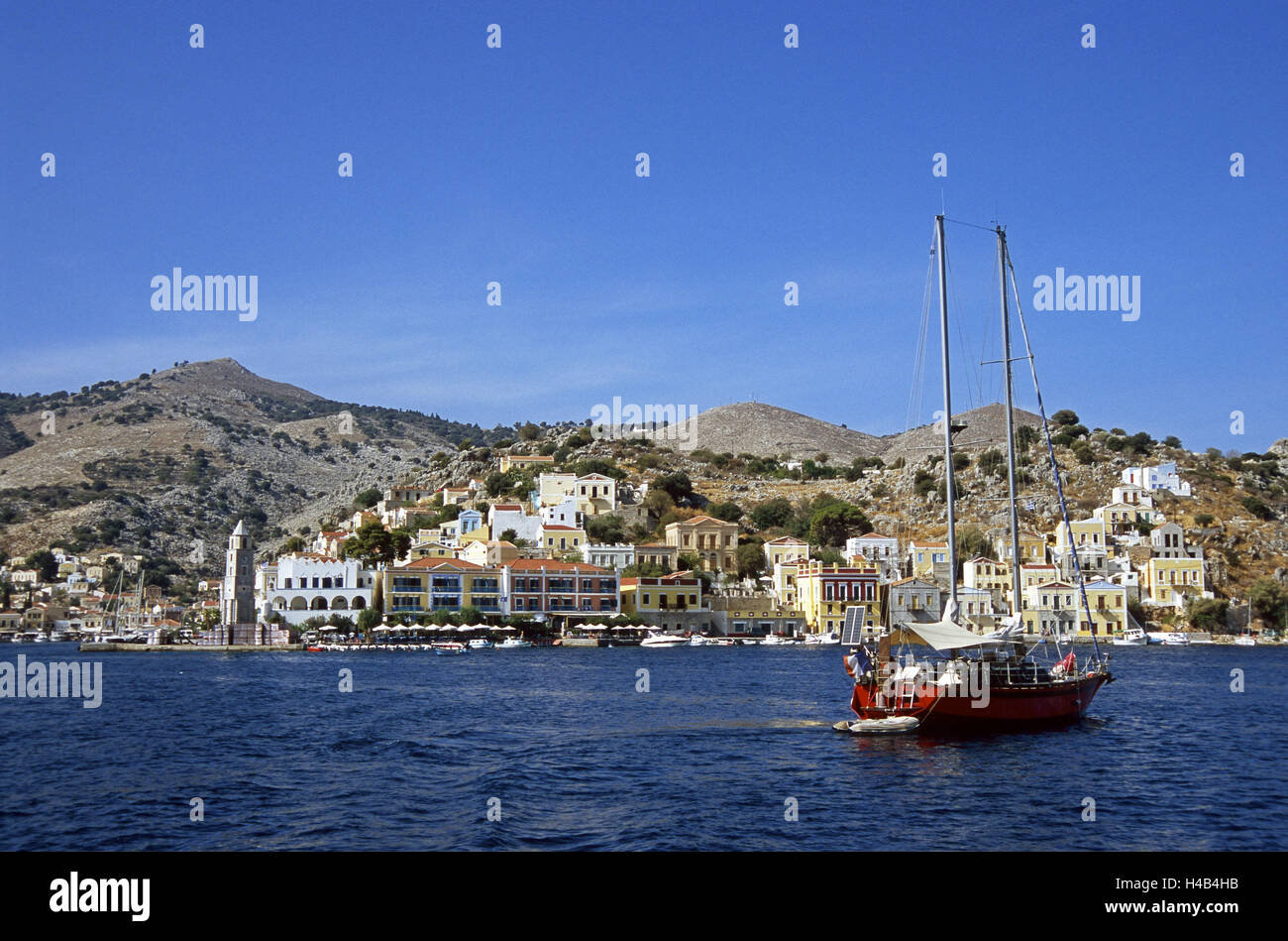 Greece, Dodekanes, island Symi, coast, Symi town, untercity Gialos, bay ...
