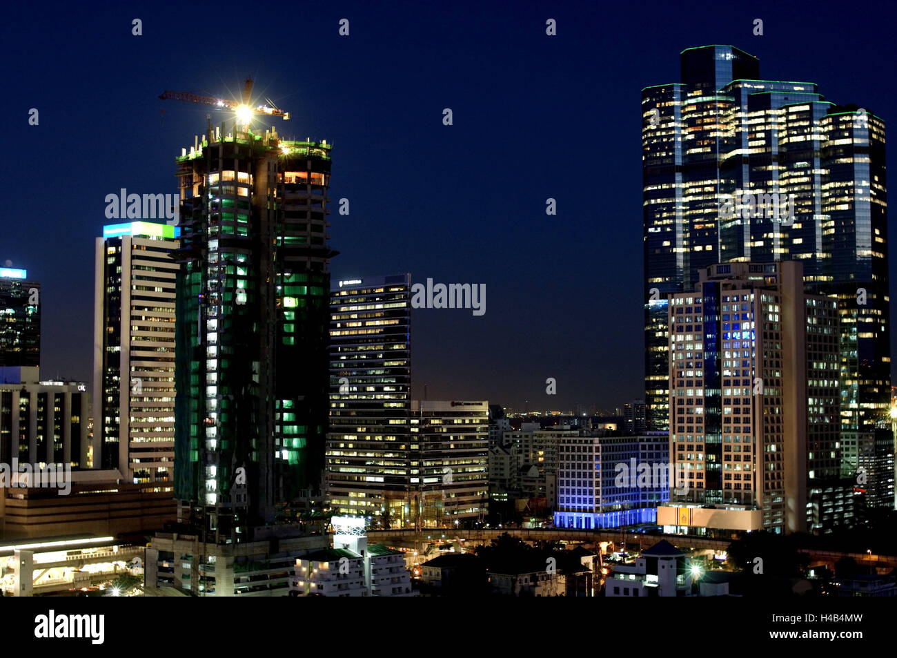 Thailand, Bangkok, part town Sathon, town view, high rises, lighting ...