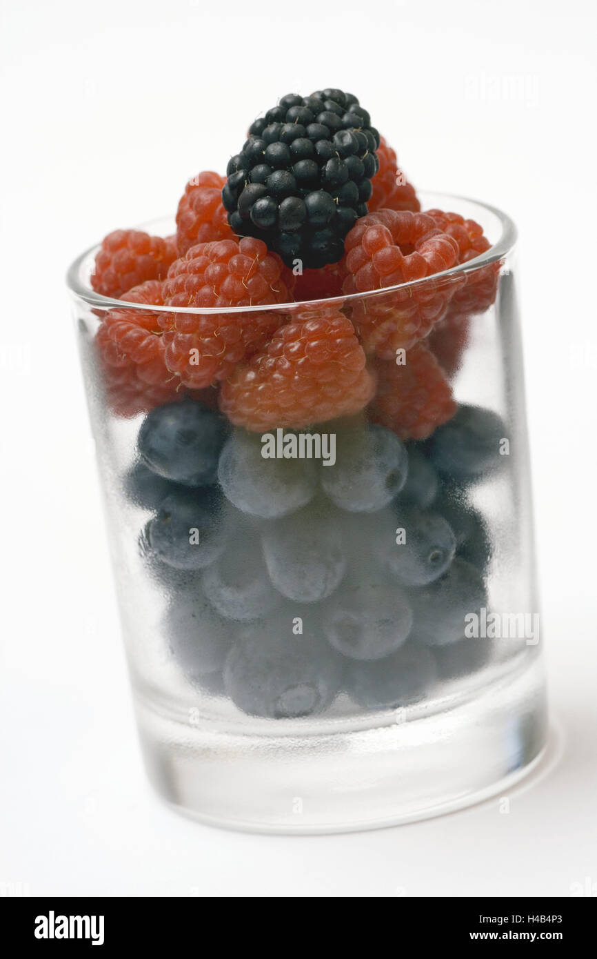 Glass, raspberries, blackberries, blueberries Stock Photo - Alamy