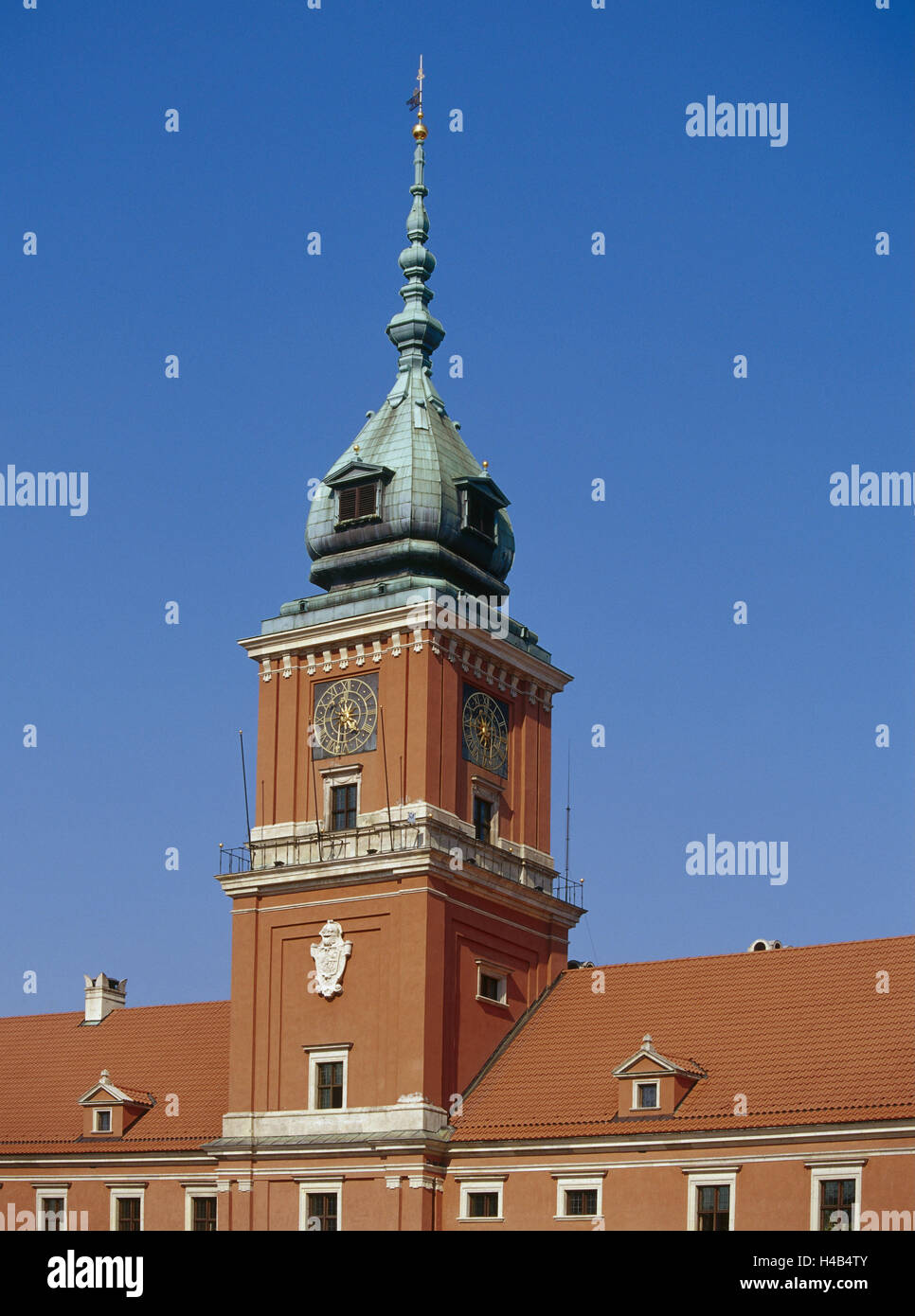 Poland, Warsaw, castle square, royal castle, detail, clock tower, town ...