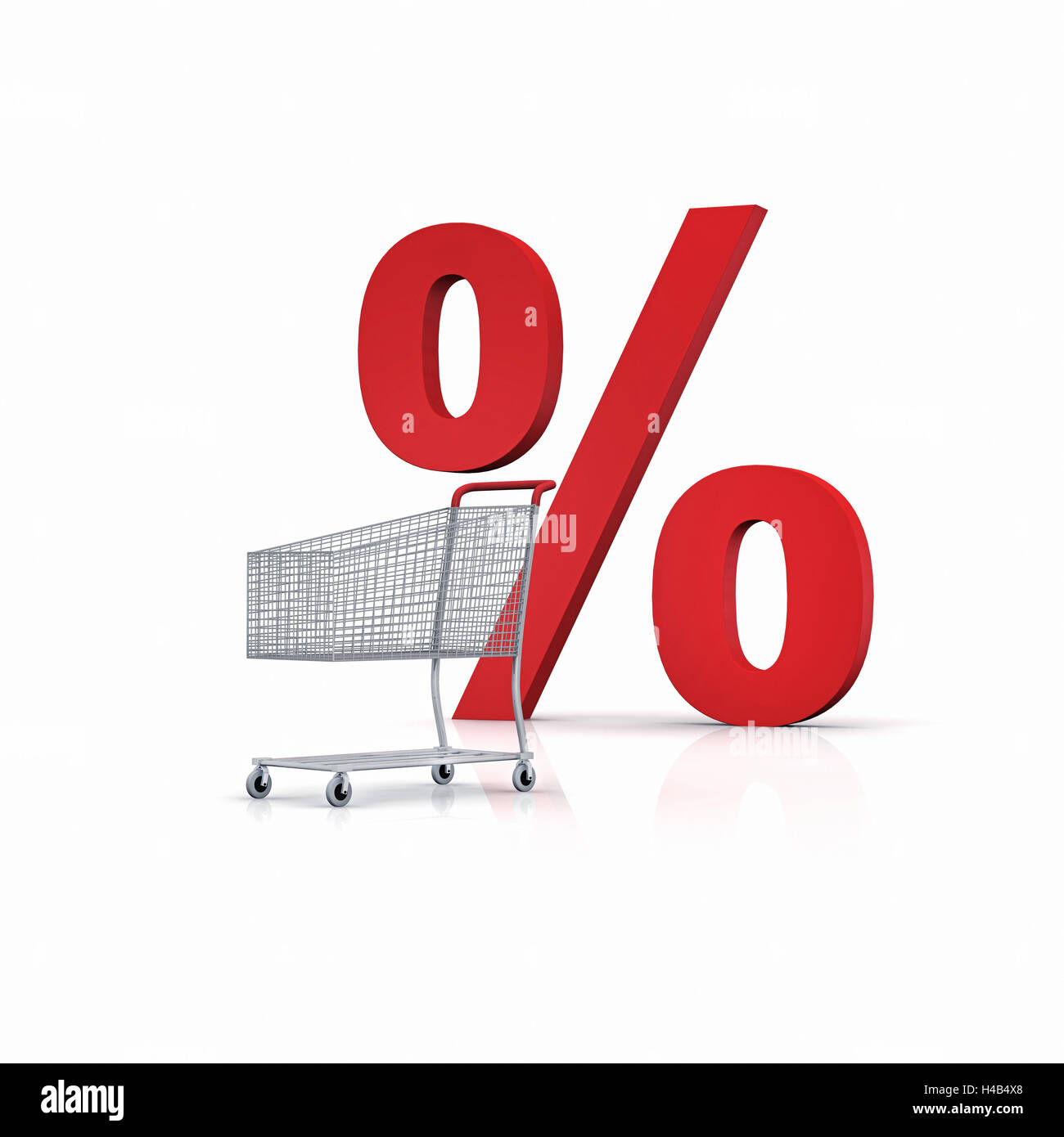 Shopping cart with red percent sign, background white Stock Photo - Alamy