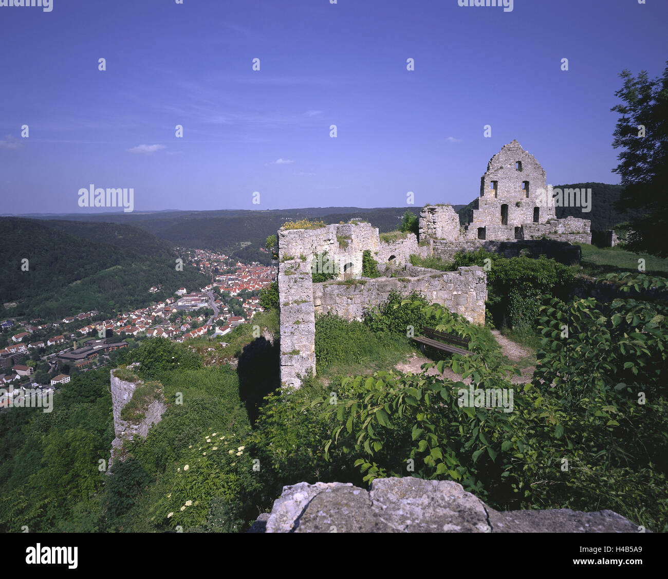 Germany, Baden-Wurttemberg, bath Urach, ruin Hohenurach, town, town ...