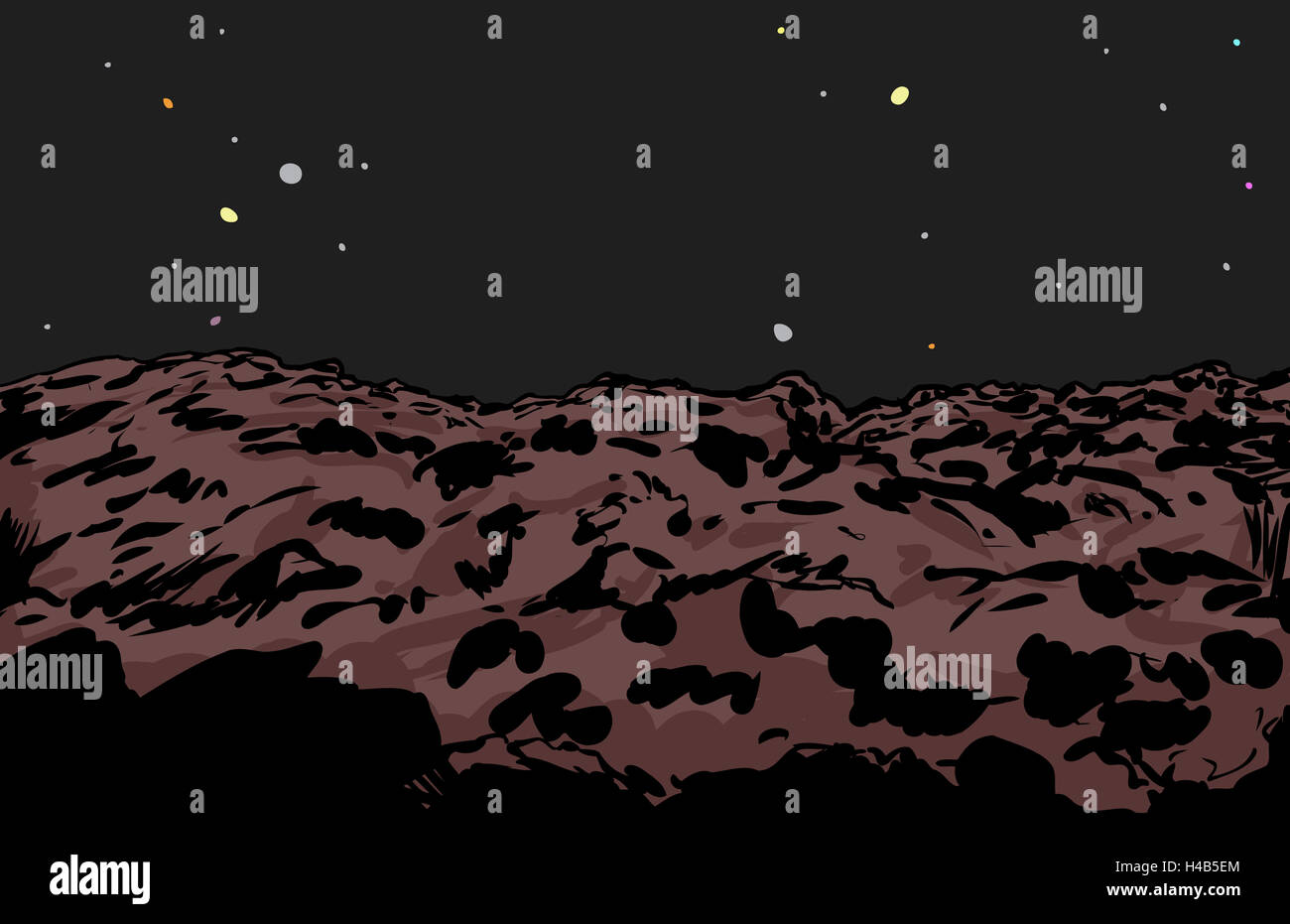 Background illustration of rocky surface of outer space moon or planet ...
