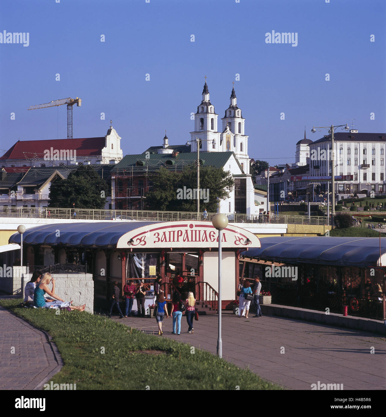 Byelorussia, Minsk, restaurant ship, riverside, church Stock Photo - Alamy