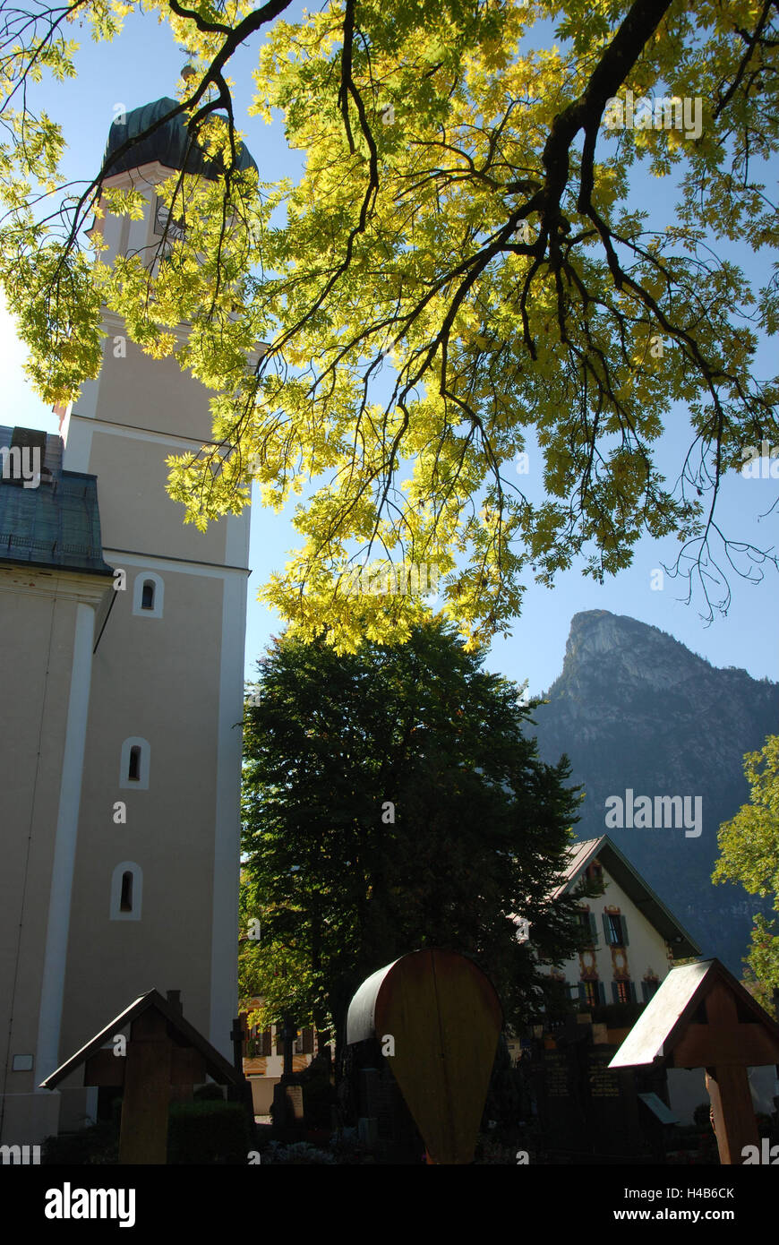 Germany, Bavaria, Oberammergau, church St Peter and Paul, detail, backlight, Upper Bavaria ...