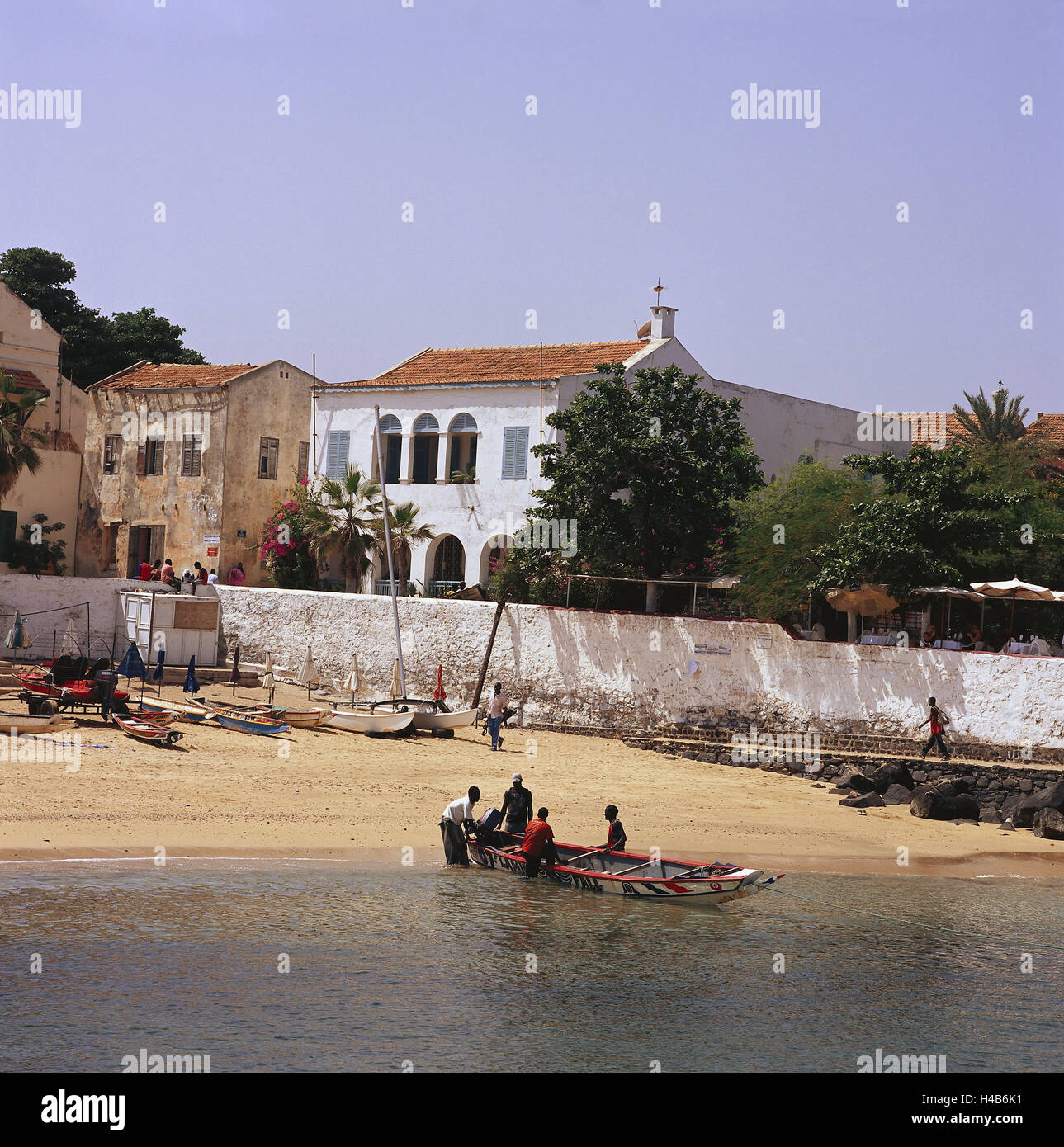 Senegal, the Cape Verde, Ile de Goree, harbour, local view, passer-by ...